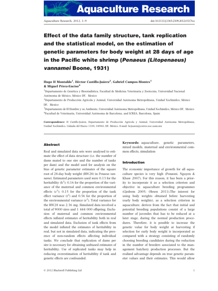 Montaldo2012-Effect of The Data Family Structure, Tank Replication and The Statistical Model, On ...