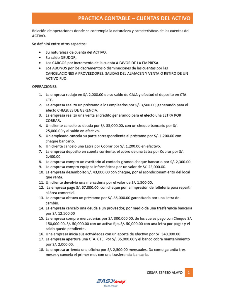 Registro de Operaciones Del Activo | PDF | Bancos | Cheque