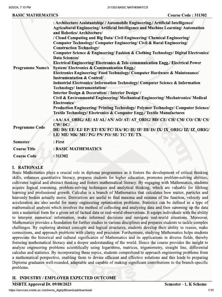 Maths K Scheme Syllabus | PDF