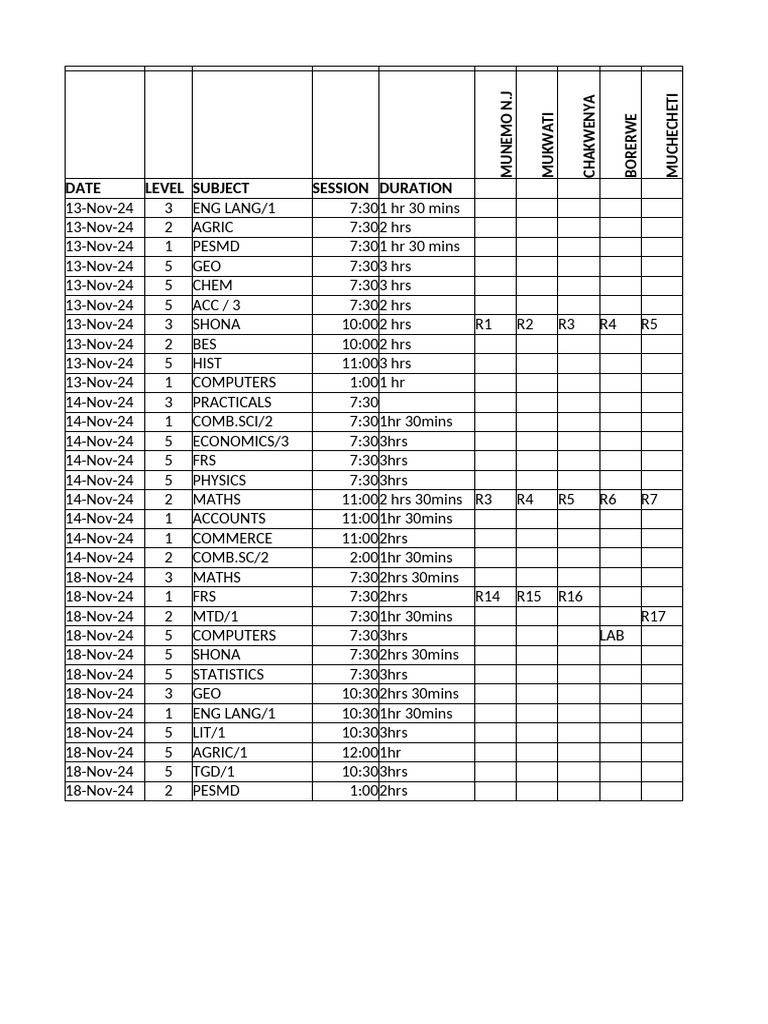 2024 Invigilation Timetable Internal1 | PDF | Transport Companies | Land Transport