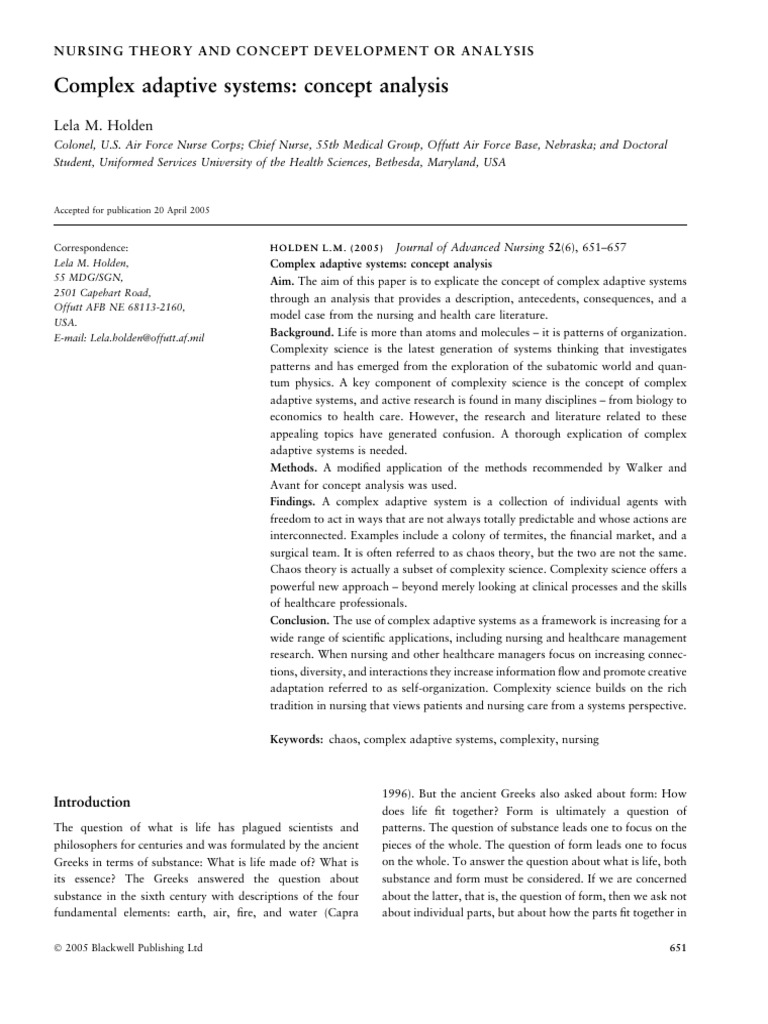 Journal of Advanced Nursing - 2005 - Holden - Complex Adaptive Systems Concept Analysis | PDF ...