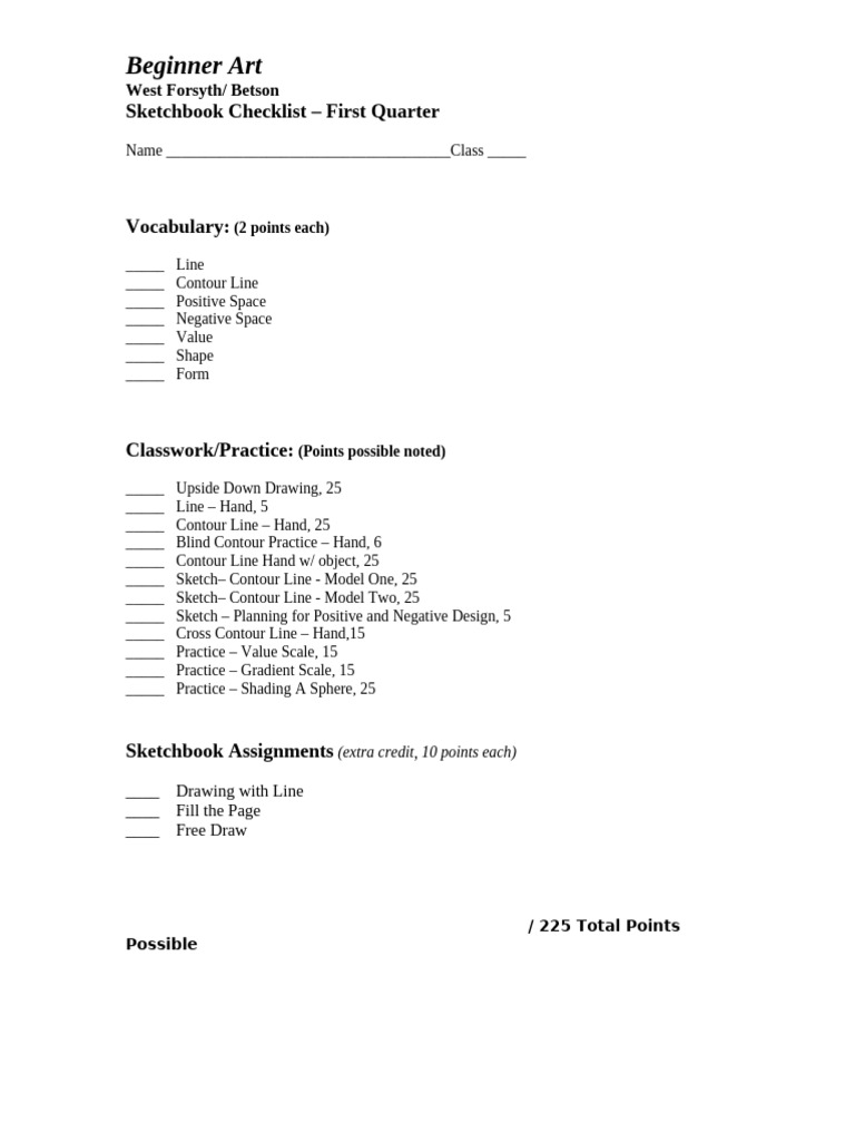Art I Sketchbook Check One | PDF