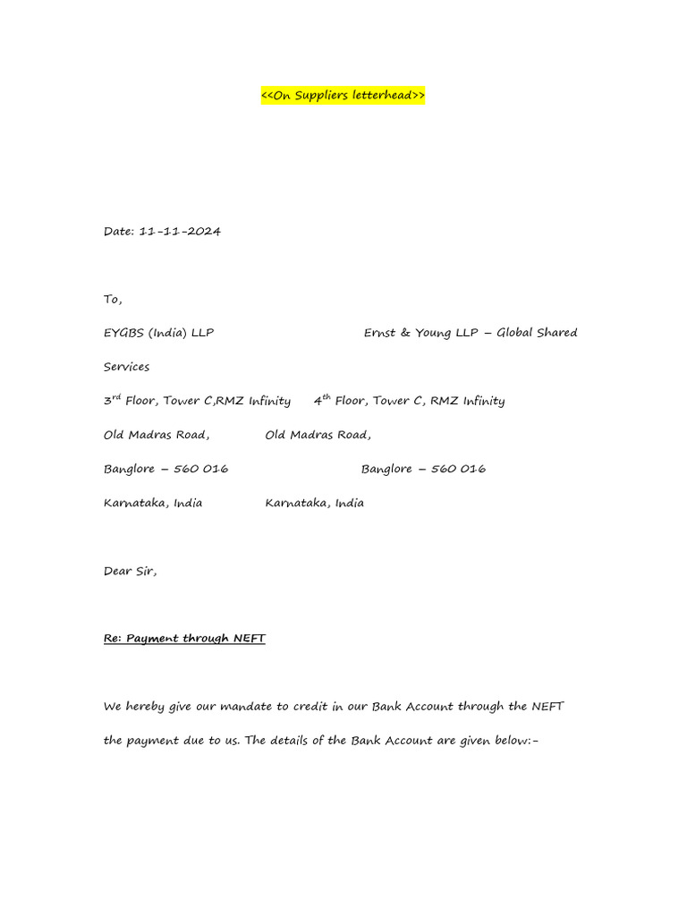 NEFT Format | PDF | Finance & Money Management | Law