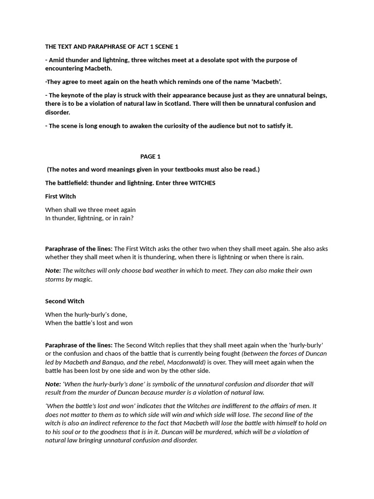 NOTES ACT 1 MACBETH | PDF | Macbeth