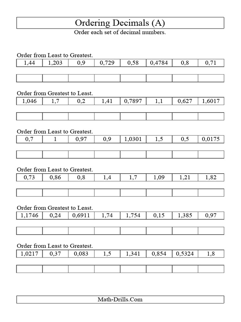 Euro Decimals Ordering Various 8 001qp.1382969138 | PDF | Teaching ...