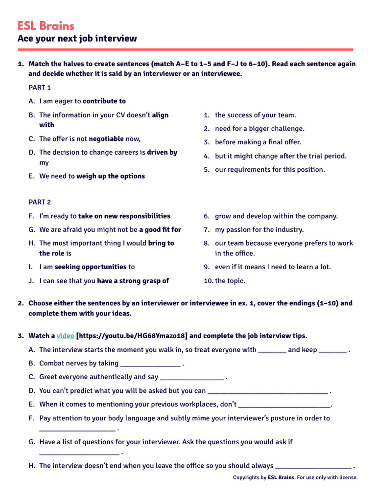 ESL Brains Ace Your Next Job Interview SV 0848 | PDF | Job Interview ...