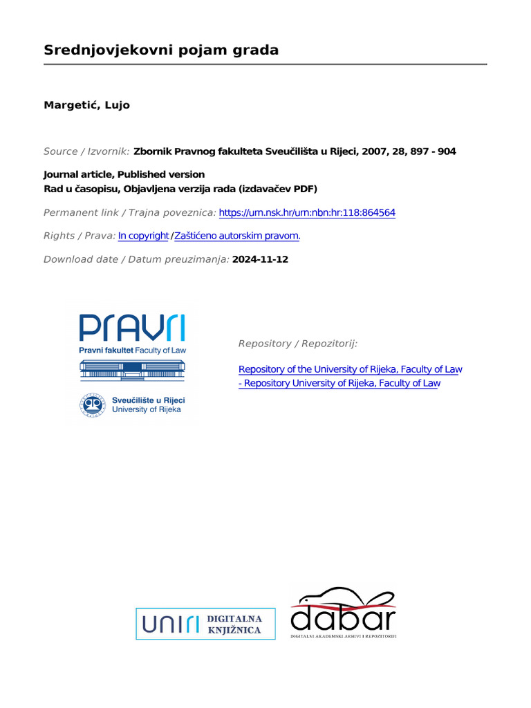 Srednjovjekovni Pojam Grada | PDF