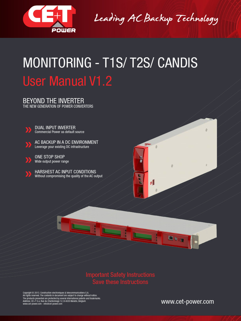 CET - Monitoring - User Manual - T1S - T2S - CanDis - en | PDF | Power ...