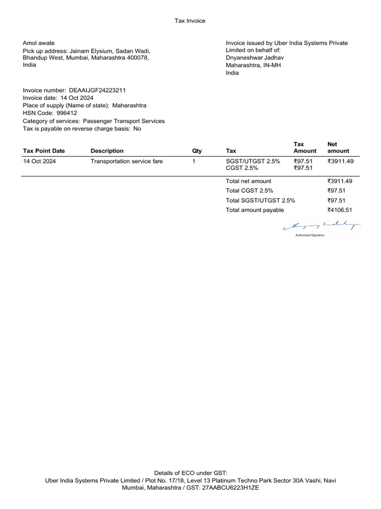 Uber Invoice 14.10 | PDF | Finance & Money Management