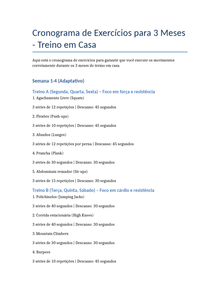 Cronograma de Exercicios 3 Meses | PDF | Exercício físico | Boa forma