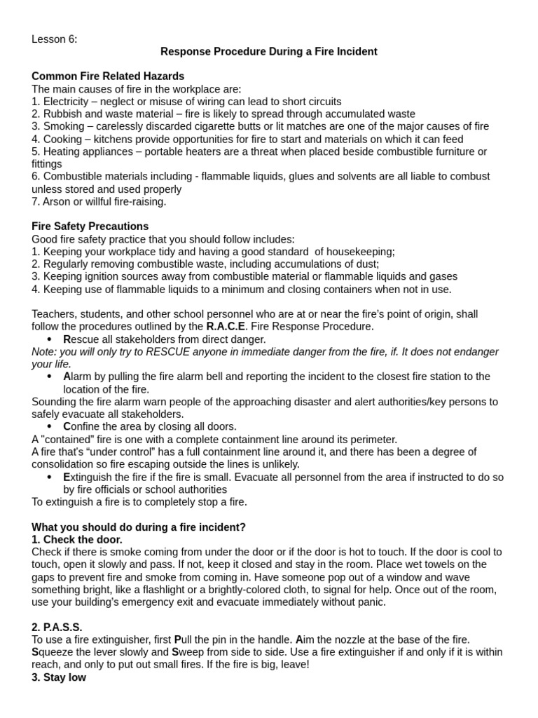 Lesson 6 Pdf Fires Safety