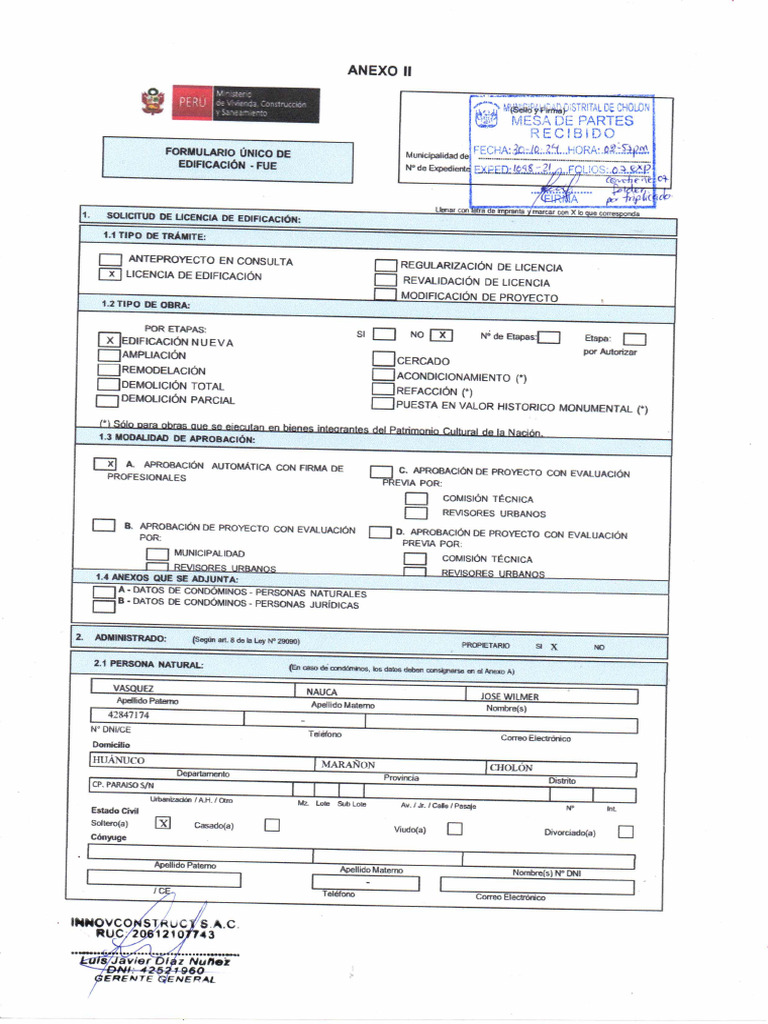 Fue Jose Wilmer Vasquez Nauca | PDF | Documento de identidad | Derecho Civil (Common Law)