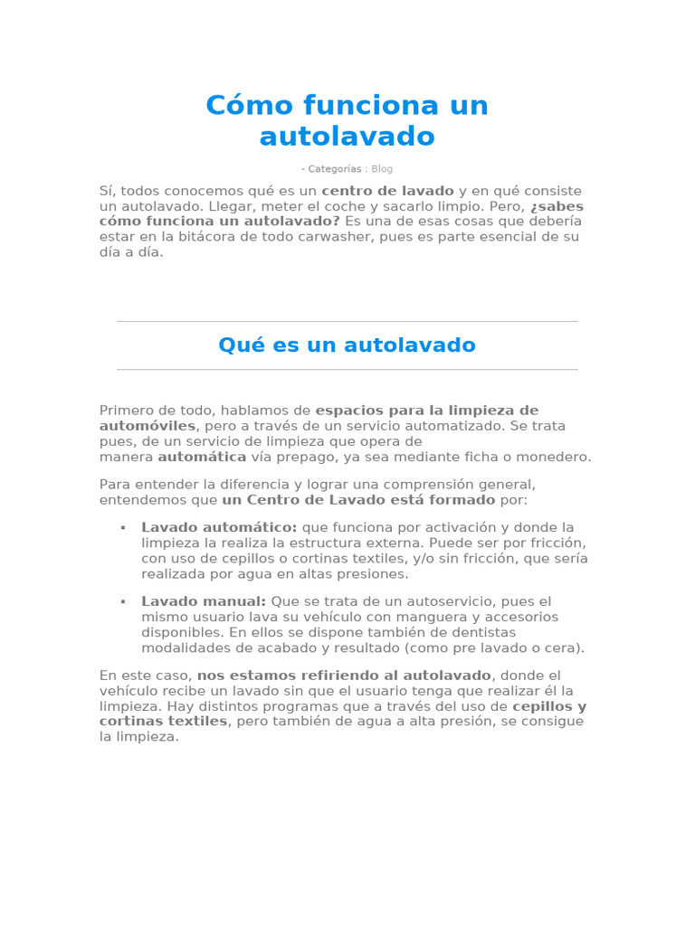 Cómo Funciona Un Autolavado | PDF | Vehículos