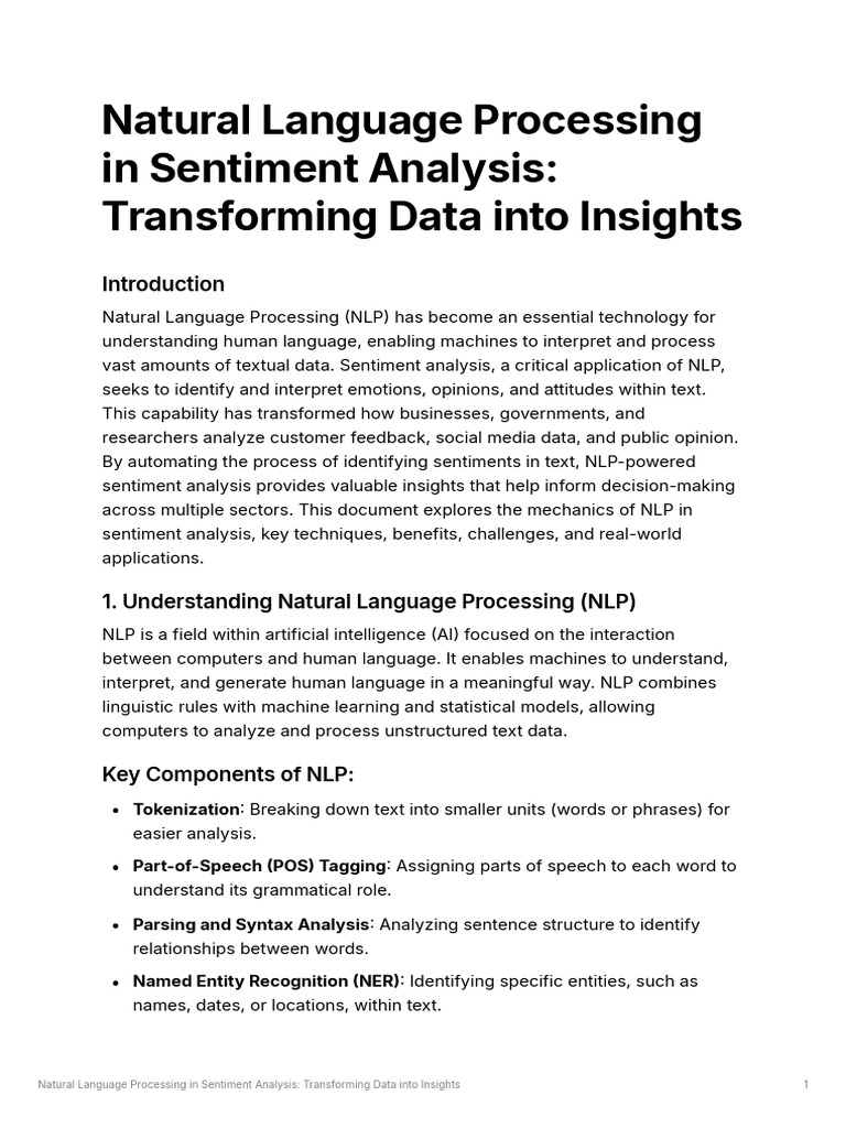 Natural Language Processing in Sentiment Analysis Transforming Data Into Insights | PDF ...