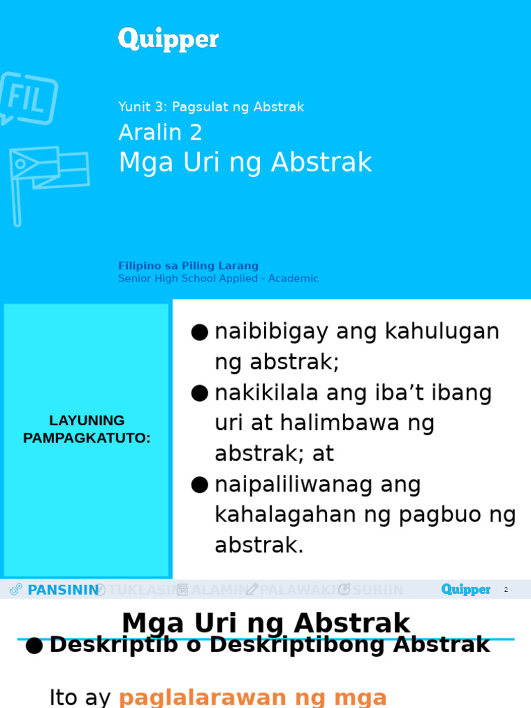 PPT - FPL 11 - 12 Q1 0302 - Mga Uri NG Abstrak | PDF