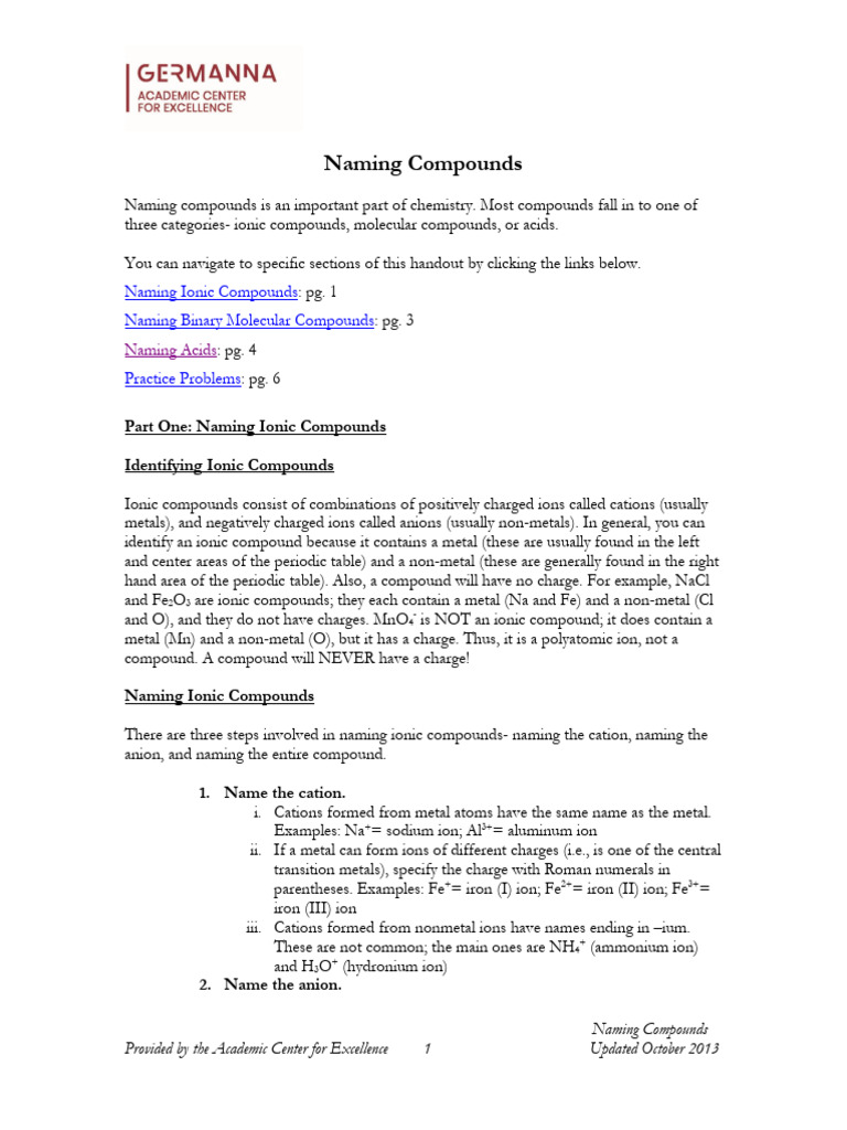 Naming Compounds | PDF | Ionic Bonding | Ion