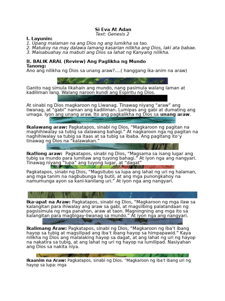 Lesson 2 Si Eva at Adan Sa Hardin NG Eden | PDF