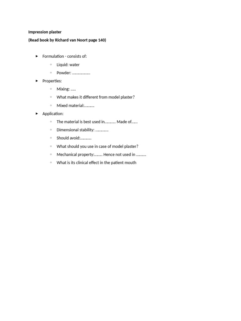 Impression Plaster Overview and Applications | PDF