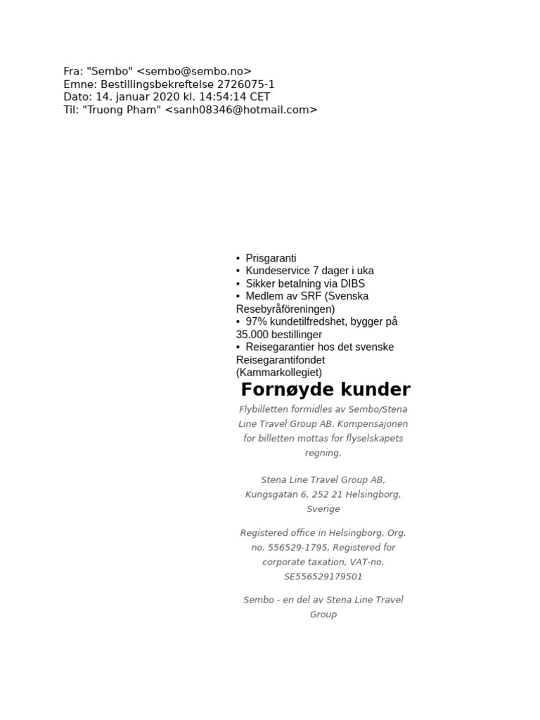 Flybillett Far&Mor 2726075-1 | PDF