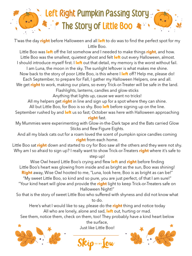 Left Right Pumpkin Passing Story | PDF | Trick Or Treating