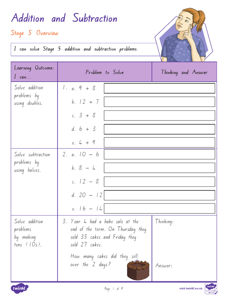 Activity Sheet - Stage 5 Addition and Subtraction Overview | PDF ...