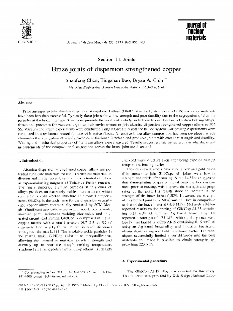 Braze Joints of Dispersion Strengthened Copper | PDF | Alloy | Industrial Processes