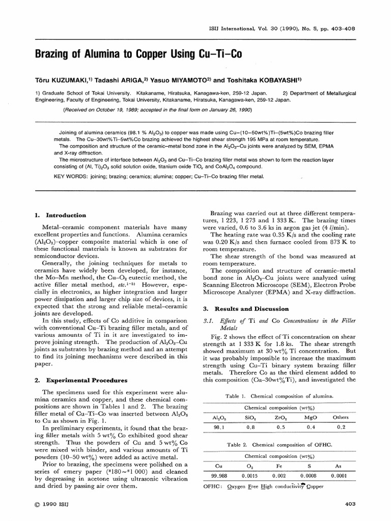 Brazing Alumina To Copper Using Cu-Ti-Co | PDF | Strength Of Materials ...