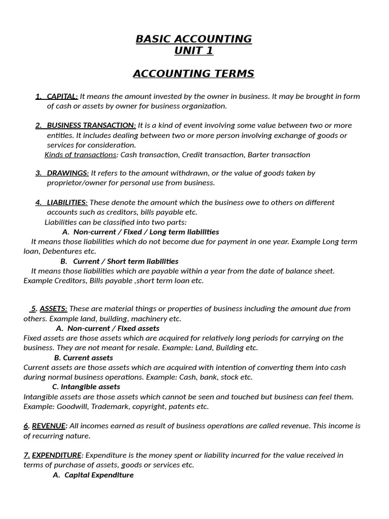 Unit 1 Basic Accounting | PDF | Expense | Going Concern