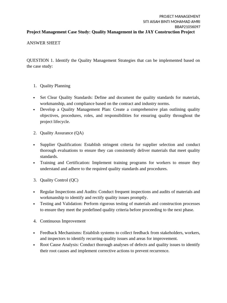 Project Management Case Study | PDF | Project Management | Quality ...