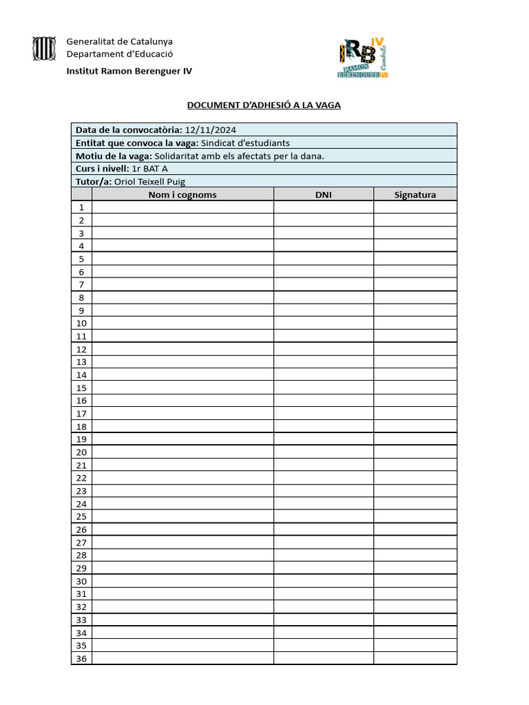Document D'adhesió A La Vaga | PDF