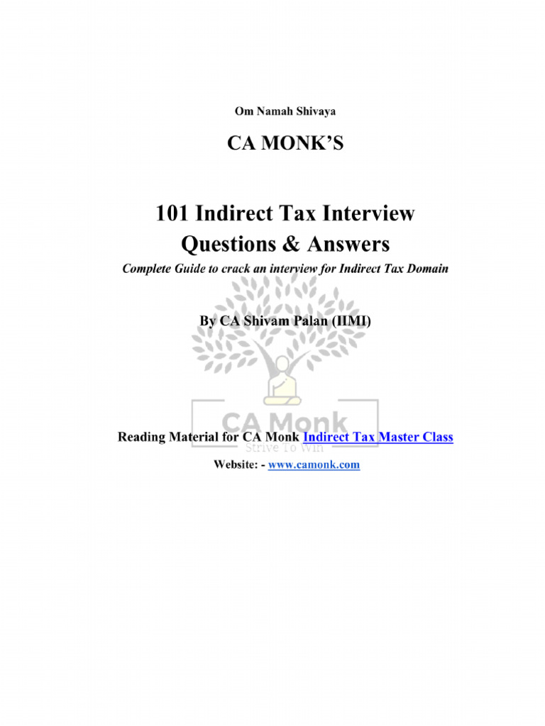 Indirect Taxation Masterclass - Interview Question Bank - CA Monk | PDF