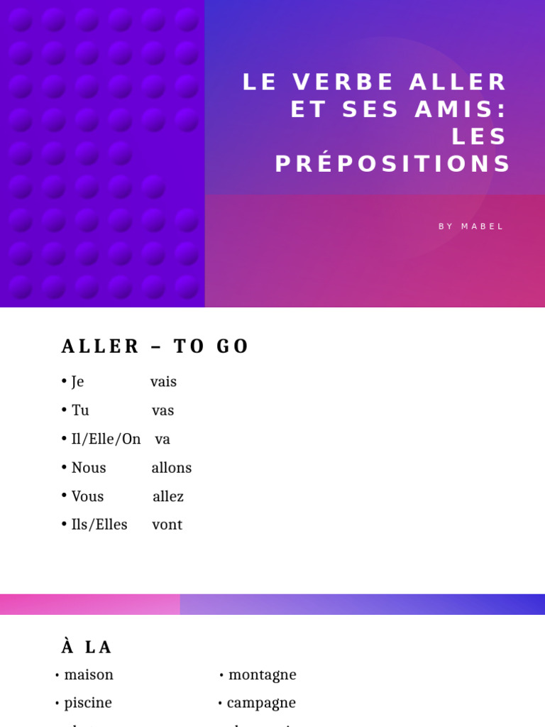 Conjugaison du verbe "aller" et prépositions | PDF