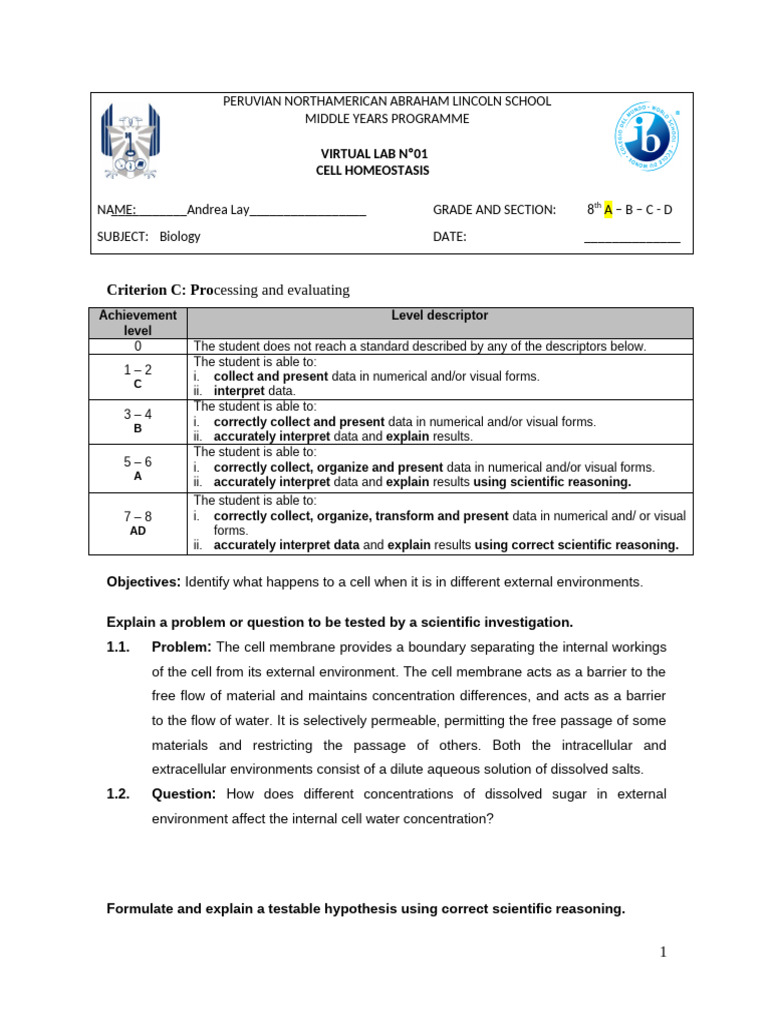 Cell Homeostasis Experiment Guide | PDF | Water | Cell Membrane