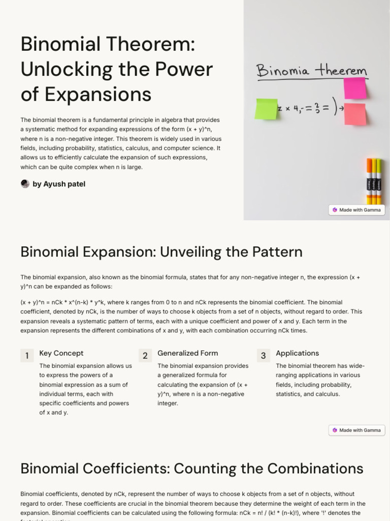 Binomial Expansion for Fractional Powers | PDF | Mathematics | Abstract ...
