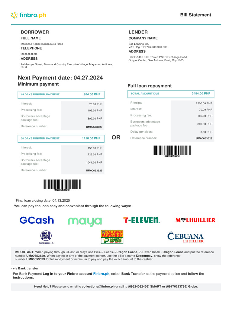 Bill statement | PDF | Loans | Interest