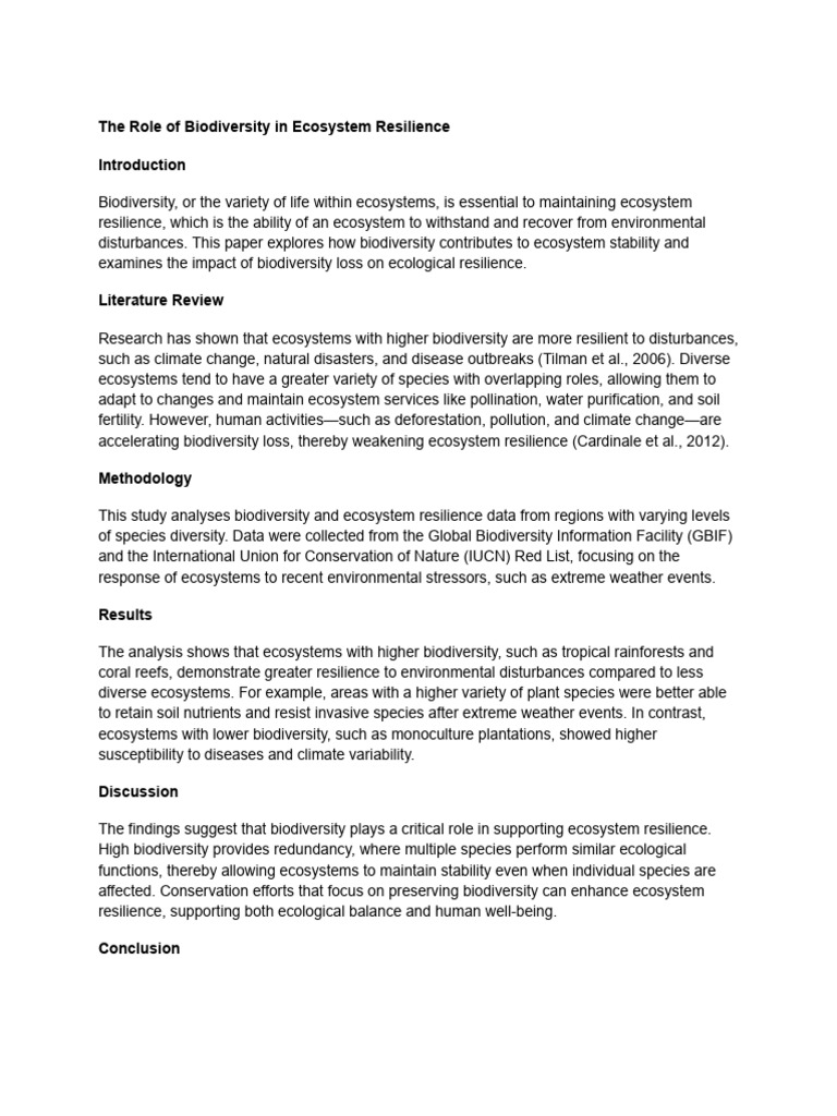 The Role of Biodiversity in Ecosystem Resilience | PDF | Biodiversity ...