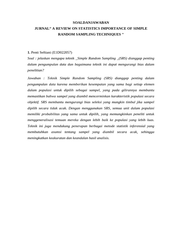 A Review On Statistical Importance of Simple Random Sampling Techniques ...