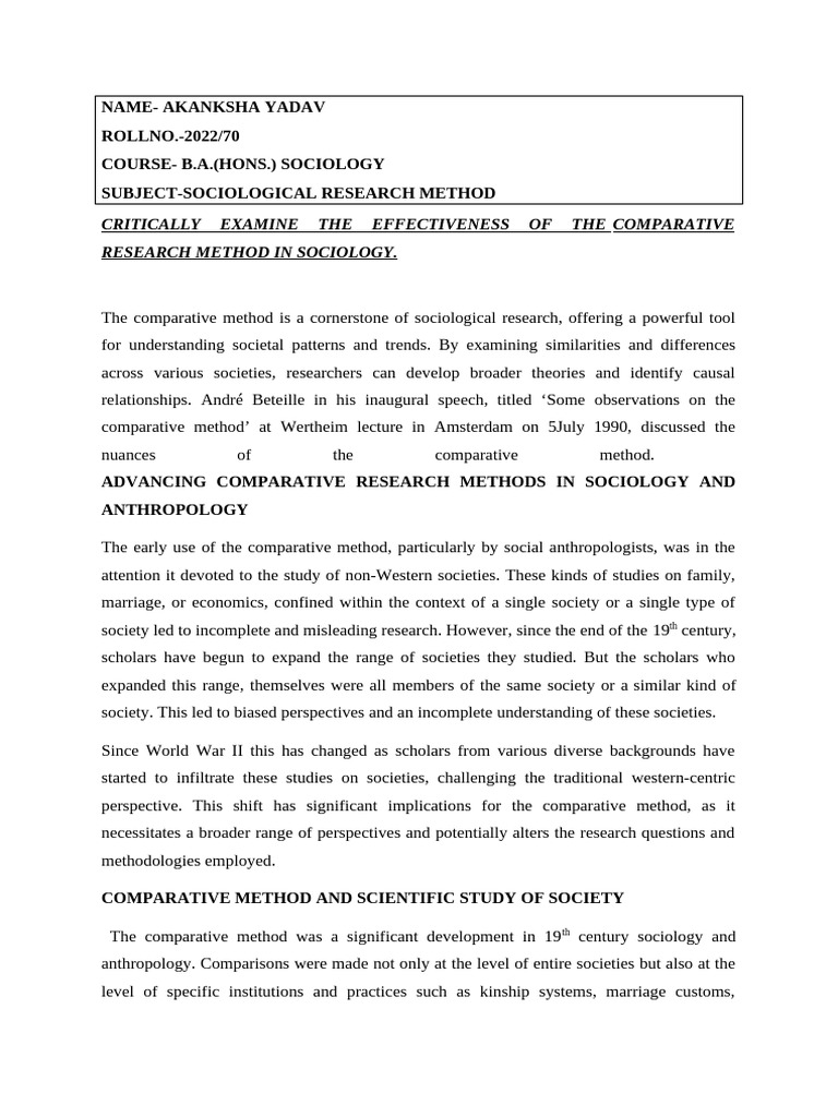 Comparative Method | PDF | Sociology | Anthropology
