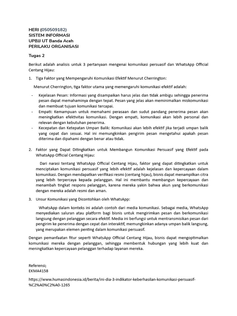 HERI 050509182 - Prilaku Organisasi - Tugas 2 | PDF | Karier & Perkembangan | Bisnis