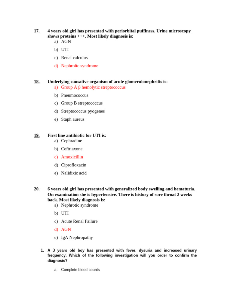 Renal MCQs | PDF | Urinary Tract Infection | Kidney Disease