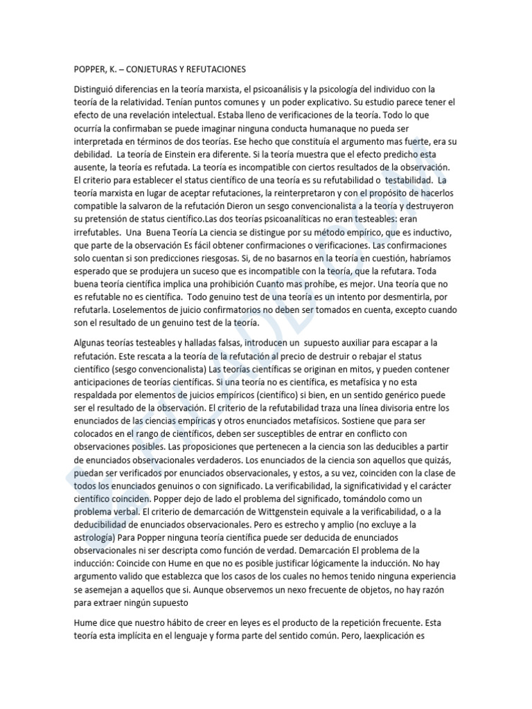 Popper Conjeturas Refutaciones | PDF | Teoría | Razonamiento inductivo
