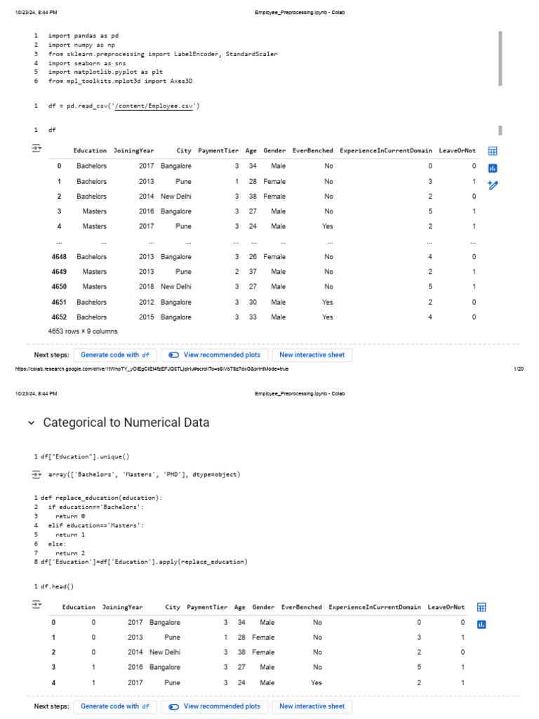 Employee_Preprocessing.ipynb - Colab | PDF | Data Analysis | Computer ... Employee_Preprocessing.ipynb - Colab | PDF | Data Analysis | Computer ...