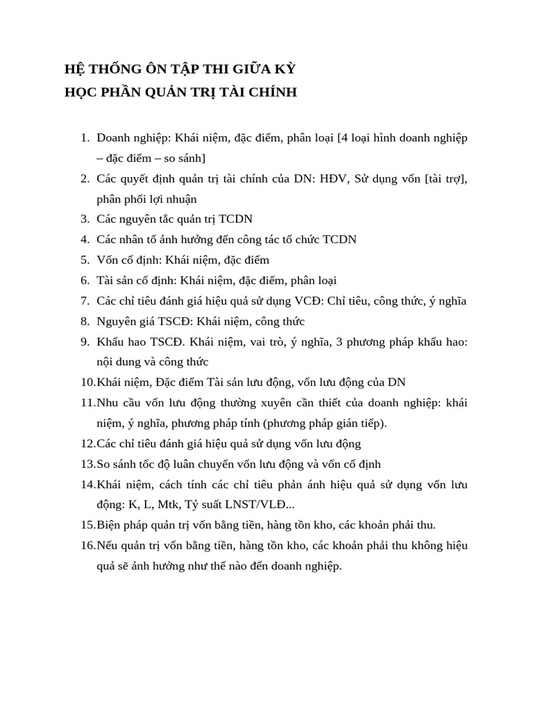 HỆ THỐNG ÔN TẬP QTTC K63 | PDF