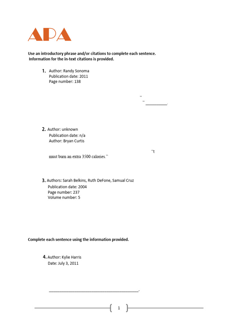 Apa Worksheet Pages | PDF