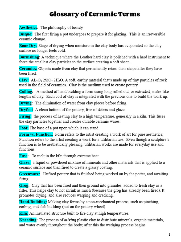 Glossary of Ceramic Terms Basics-1 | PDF | Pottery | Clay