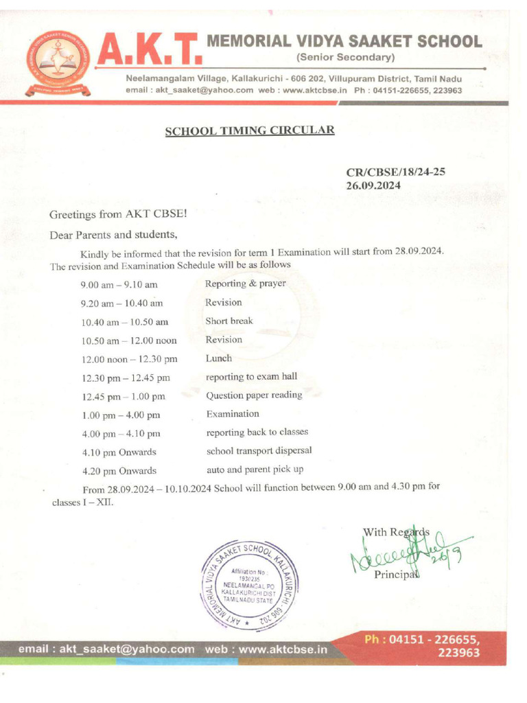 School Timing Circular 18 | PDF