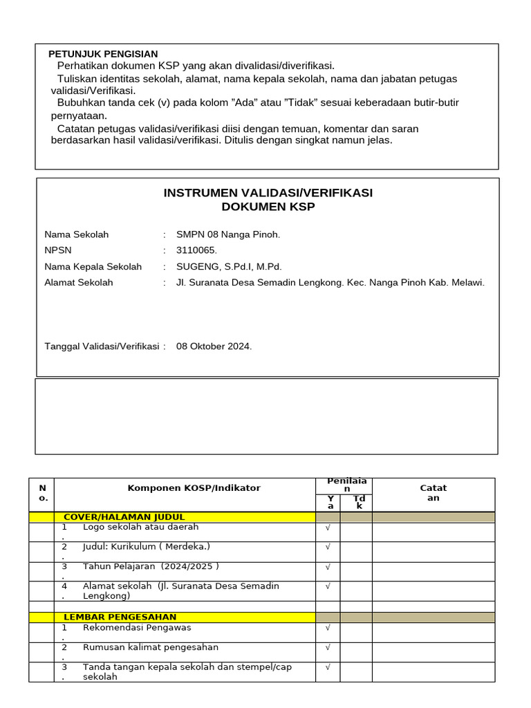 LK 1 Instrumen Validasi KSP | PDF