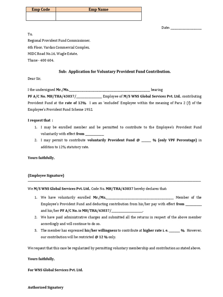 Voluntary Provident Fund Application Form | PDF