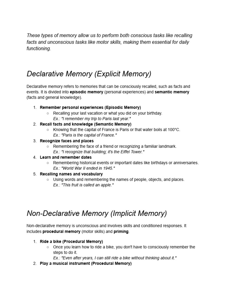 Unit 6 - Declarative and Non-Declarative Memory | PDF | Memory | Cognitive Science