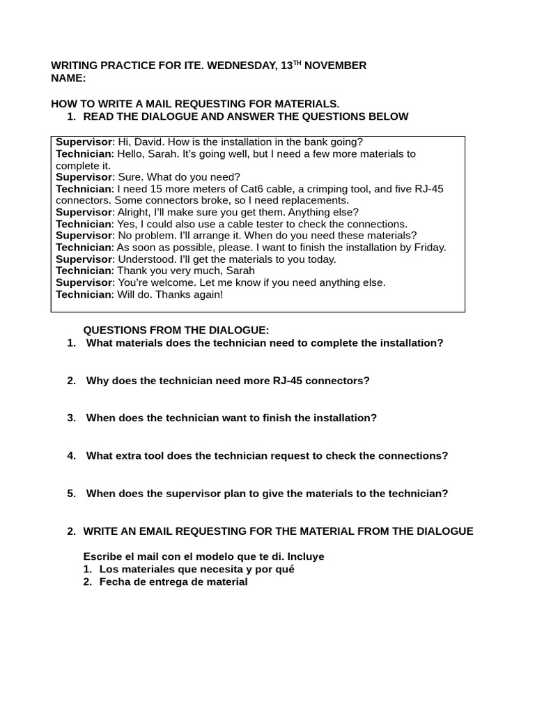 WRITING PRACTICE FOR ITE 13 Noviembre | PDF | Career & Growth | Computers